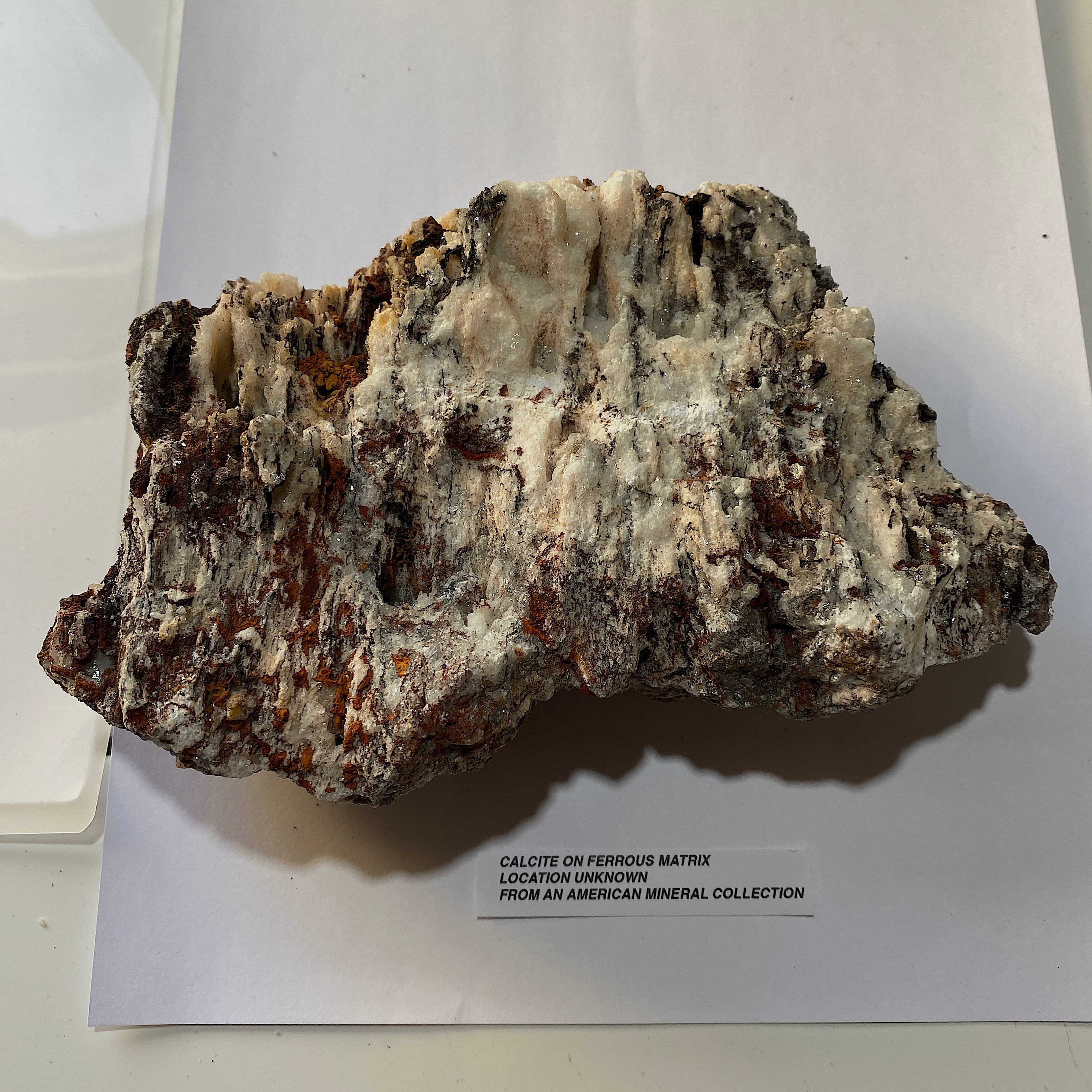 CALCITE ON FERROUS MATRIX - FROM AN AMERICAN MINERAL COLLECTION 763g M ...